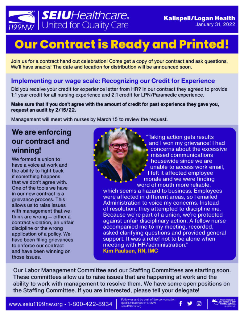Our contract is ready and printed! - SEIU Healthcare 1199NW